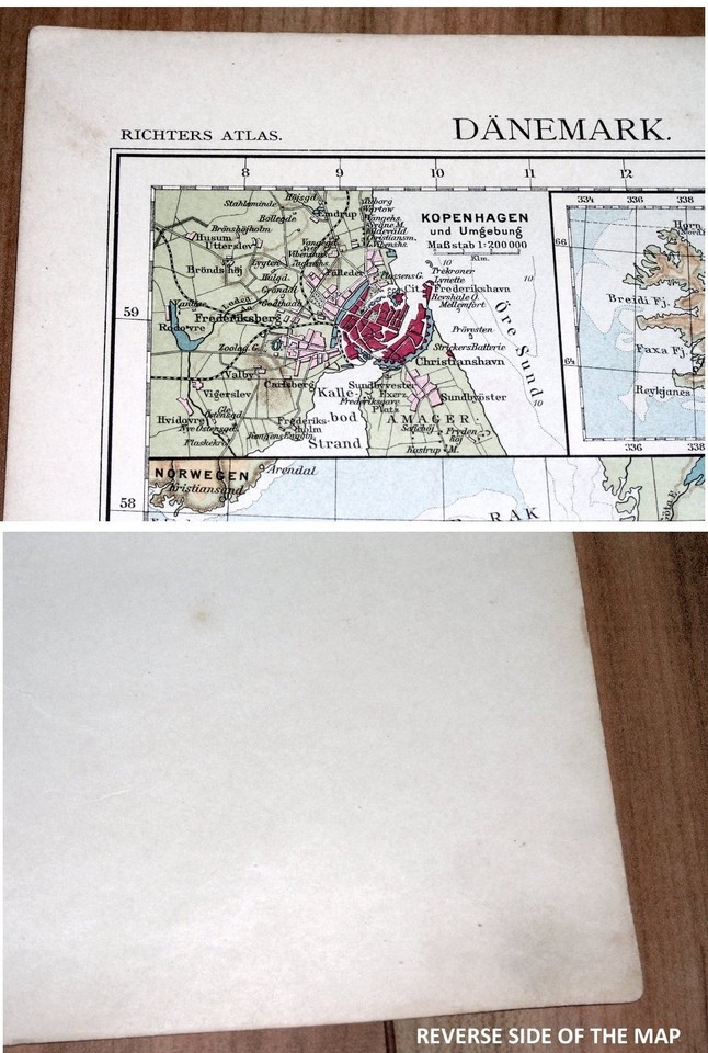 1901 ANTIQUE MAP OF DENMARK / COPENHAGEN / SCHLESWIG HOLSTEIN / GERMANY ...