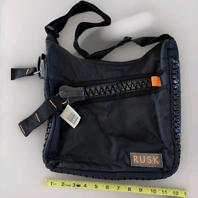 RUSK Shoulder/Cross-body Bag Black/Orange Adjustable Strap 14x14 NWT | eBay