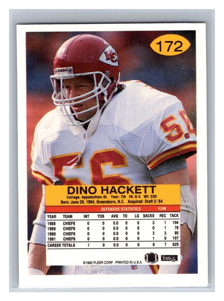 1992 Fleer #172 Dino Hackett Chiefs | eBay