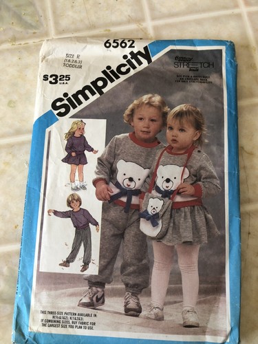 Simplicity 6562 Bear Applique Top Pants Skirt Bag 80's PATTERN Size 1-2 ...