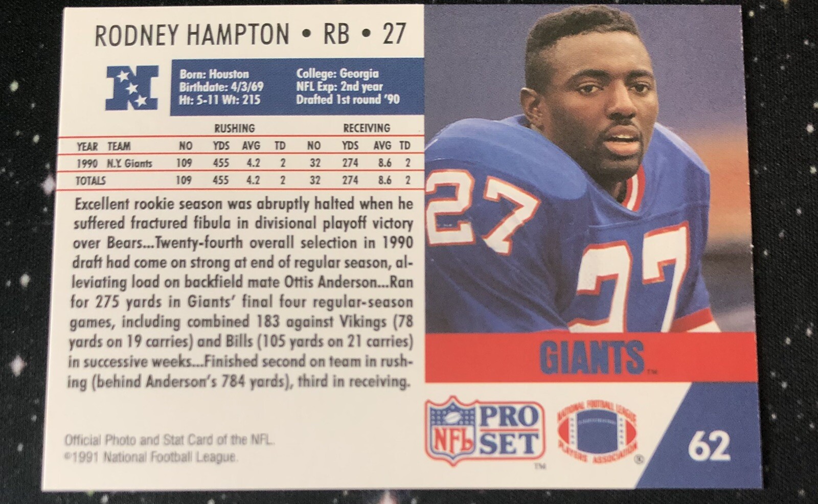 1991 Pro Set - Rodney Hampton #62 for sale online | eBay