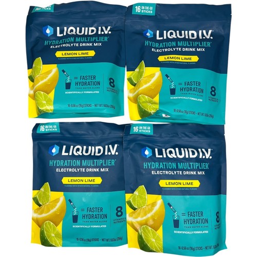 (4) Liquid IV Hydration Multiplier Drink Mix Lemon Lime 16 Sticks 9.03 ...