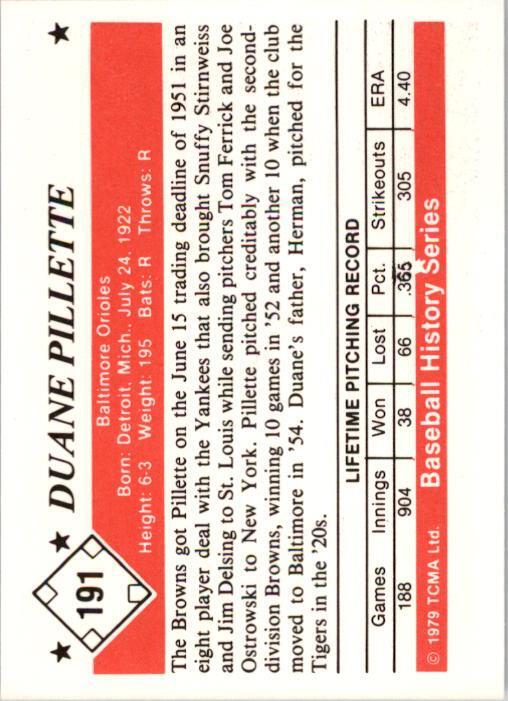 1979 TCMA 50'S #191 Duane Pillette - NM-MT | eBay