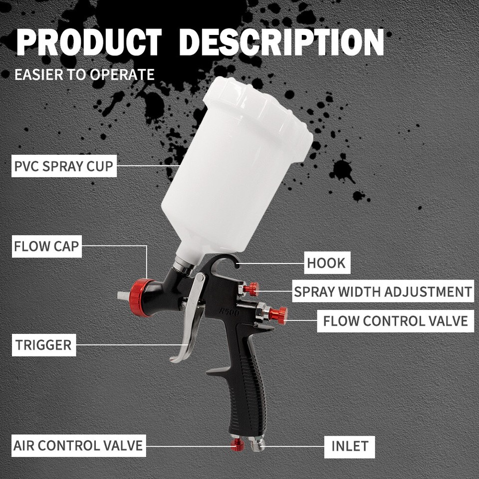 A610 Lvlp Air Spray Gun Kit Car Paint Gun W/ Mix Cups 1.3/1.5/1.7/2.0mm ...