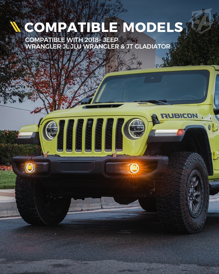 4" Round Halo LED Amber Fog Light for Wrangler JL Unlimited Sport ...