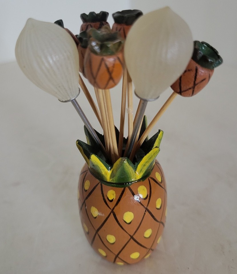 Vintage Mid Century Cute Pineapple Toothpick Holder Set Retro Kitsch ...
