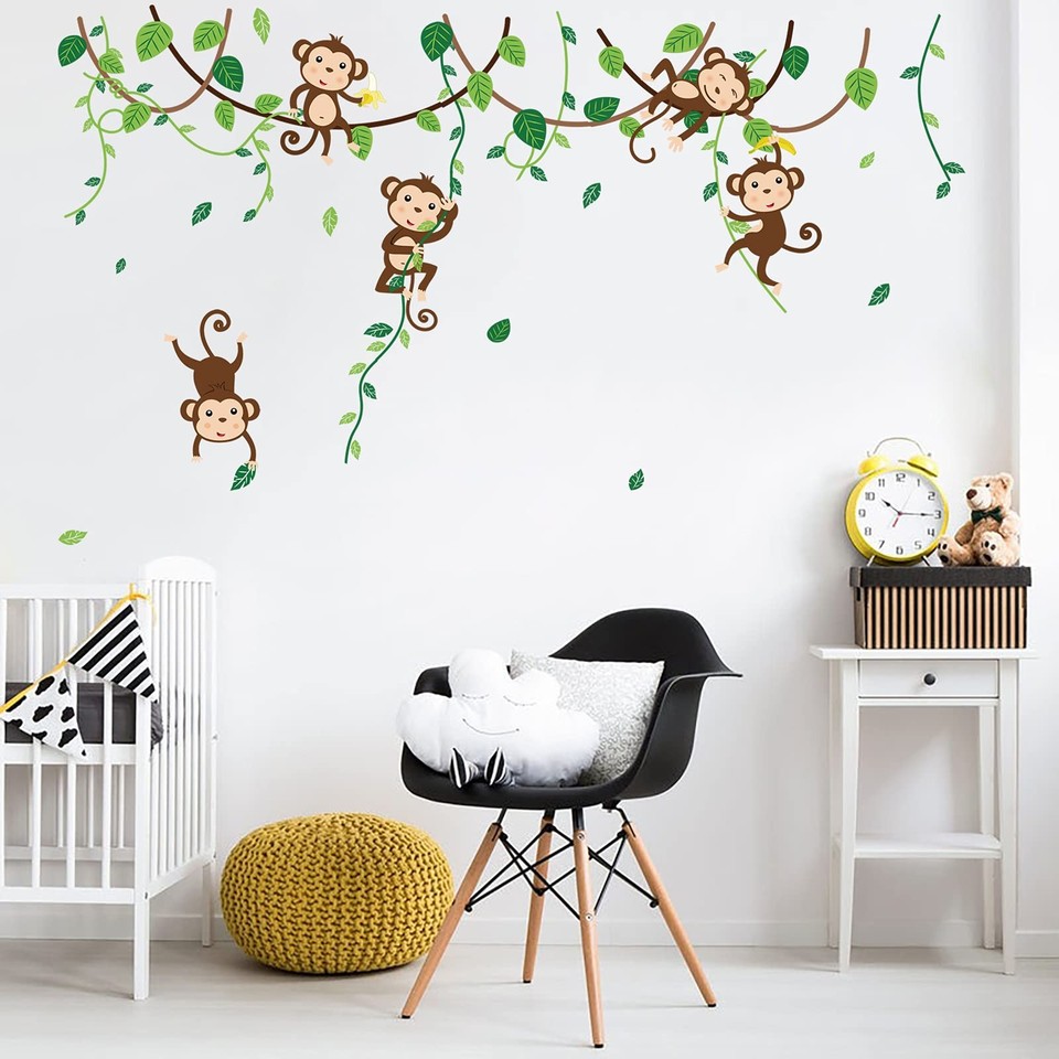 Monkey Climbing Tree Wall Decals Jungle Animals Wall Stickers Kids Room ...