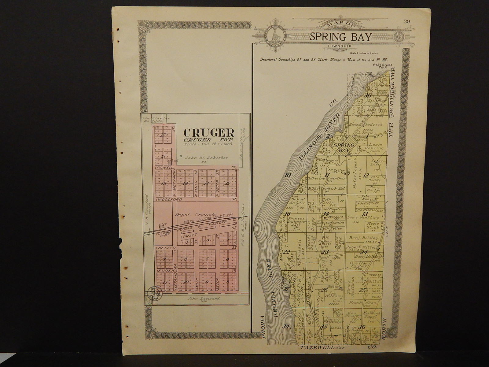 Illinois Woodford County Map, 1912 Township of Spring Bay Q3#49 | eBay.de