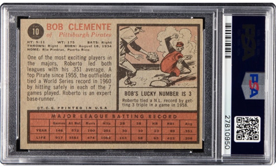 1962 Topps Roberto Bob Clements #10 PSA EX-MT 6 Centered GORGEOUS! | eBay