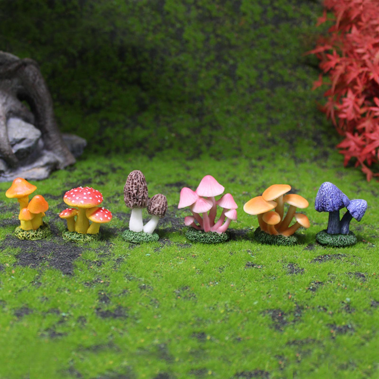 6x Mini Mushroom Figurines Micro Landscape Decor for Aquarium Plant Pot ...