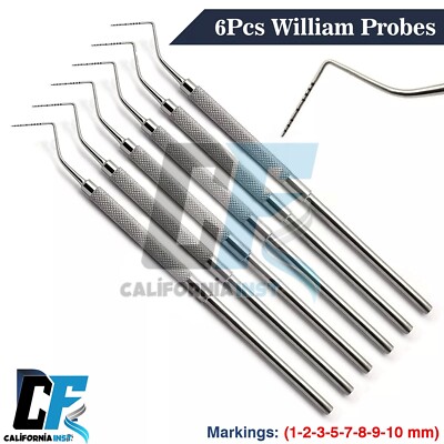 6 Pieces Set Williams Probes Dental Periodontal Color Marking Teeth ...