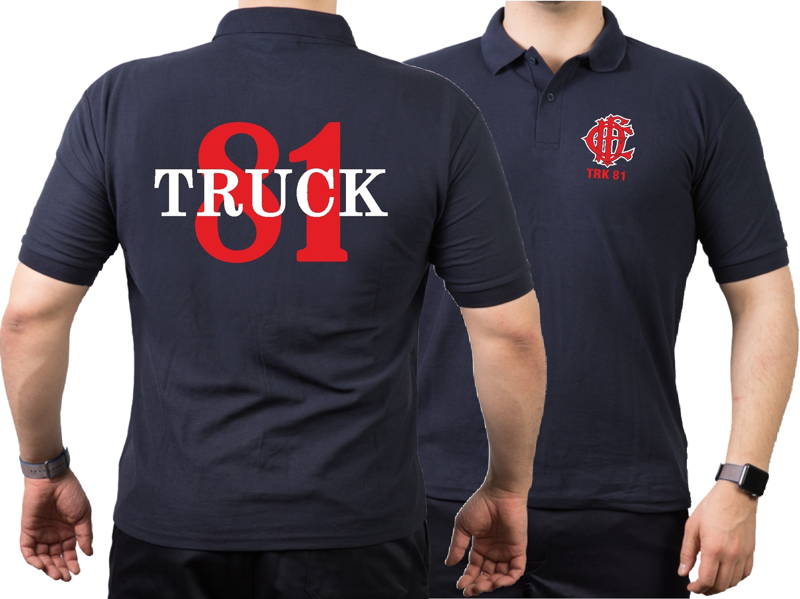 CHICAGO FIRE Dept. Truck 81, red, old emblem, navy Polo | eBay