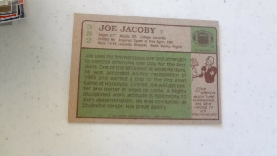 1984 TOPPS # 382 JOE JACOBY FOOTBALL CARD | eBay