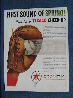 TEXACO 1951 Print Ad- Old Style Baseball Catcher's Mitt - FIRST SOUND ...
