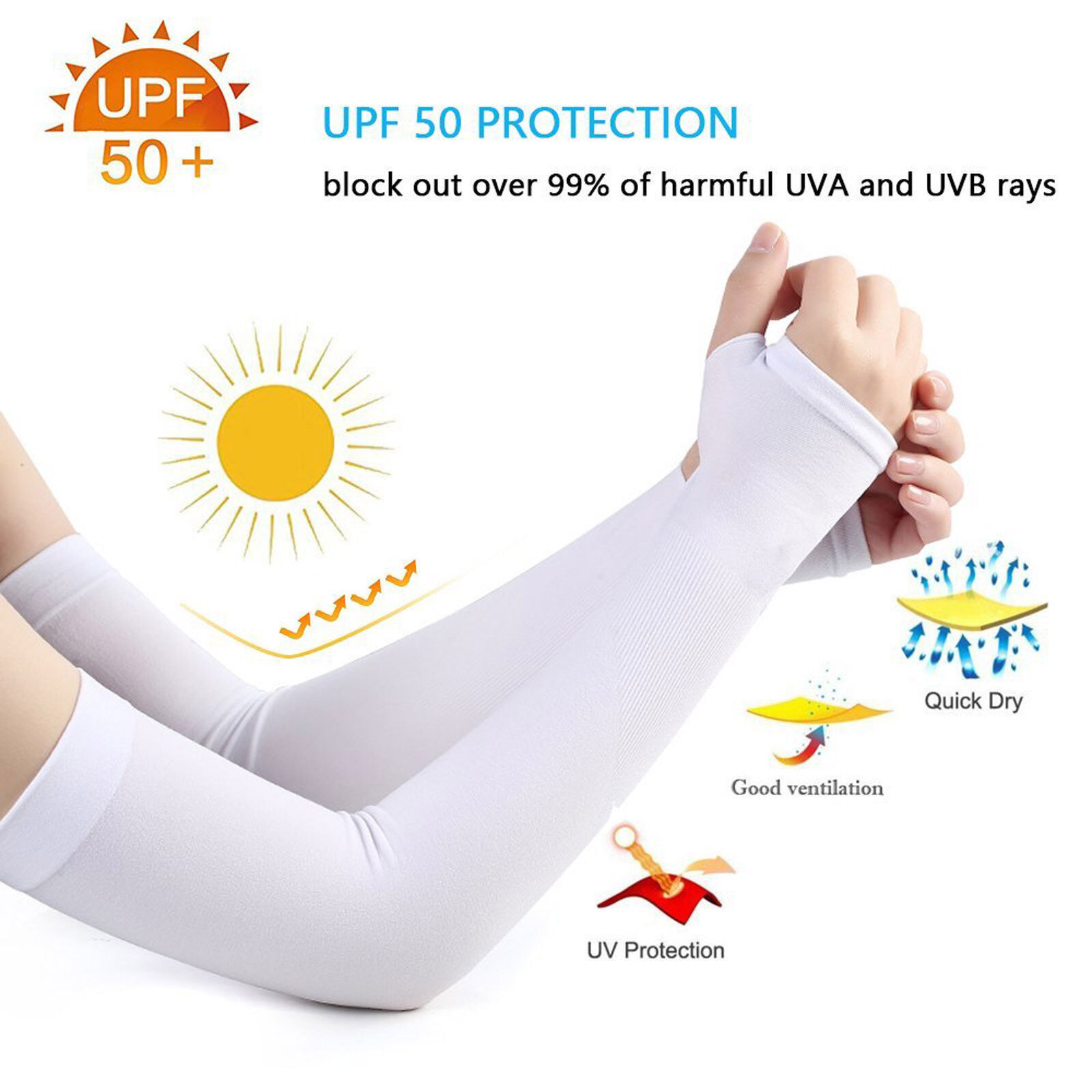 UV Protection Cooling Arm Sleeves - UPF 50+ Long Arm Sun Sleeves for ...