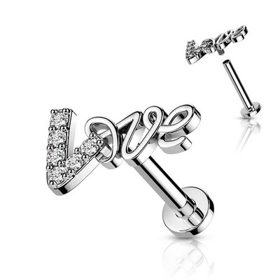 Love Labret Ear Piercing With Rhinestone Paved | eBay