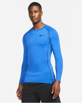 Nike Pro Dri-FIT Men's Top Blue Size 2XL Training Long Sleeve Tight Fit ...