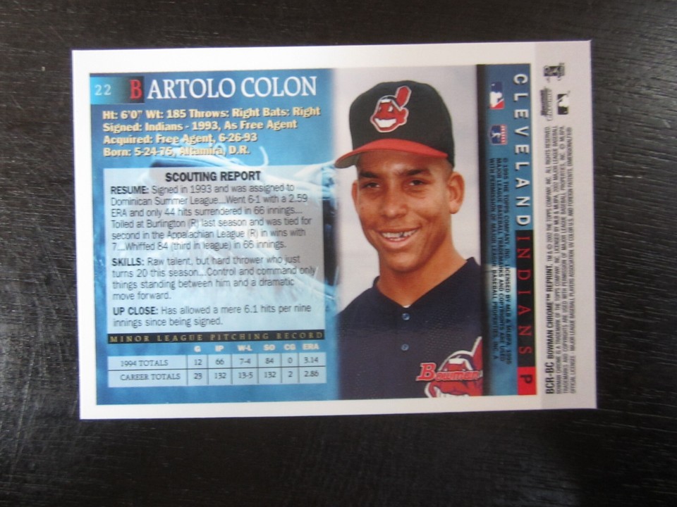 2002 Bowman Chrome Reprint # BCR-BC Bartolo Colon Card (B60) Cleveland ...