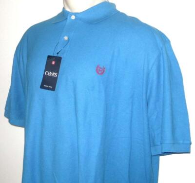 NEW 2XB CHAPS MENS POLO SHIRT Spring Blue Solid Short Sleeve 2XL 2X XXL ...