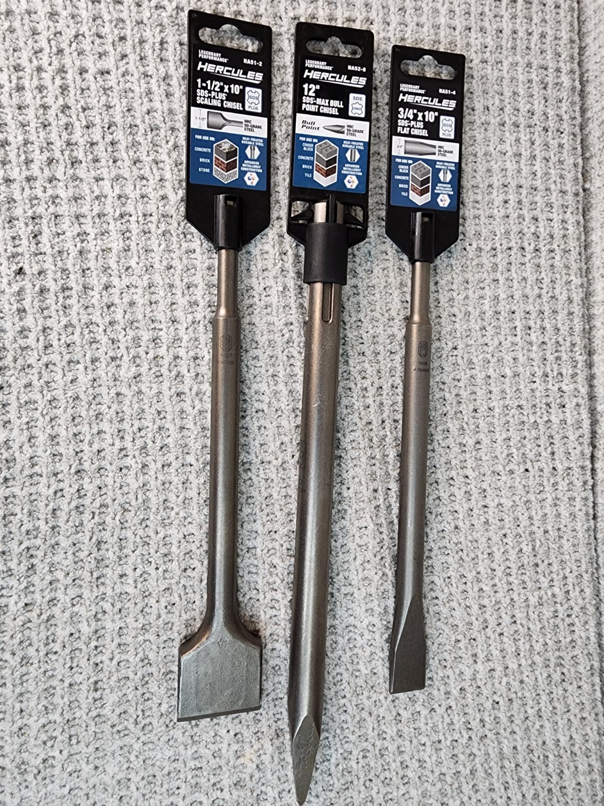 Set Hercules 12" SDS Max Bull Point 1 1/2, 10" Scaling And 3/4, 10 ...