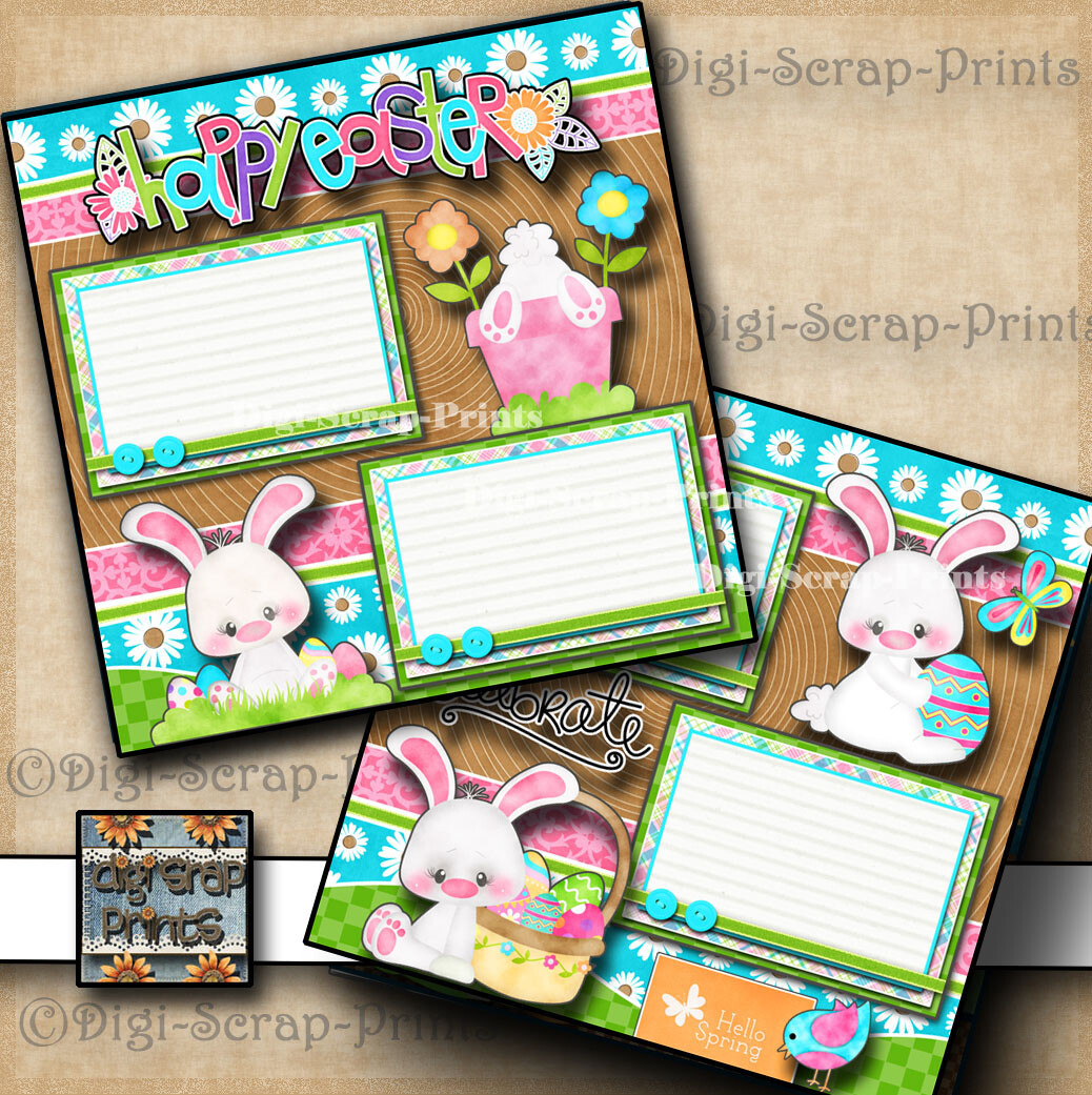HAPPY EASTER ~ 2 premade SCRAPBOOK pages paper piecing LAYOUT DIGISCRAP ...