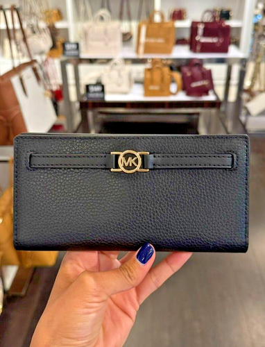 Michael Kors Reed Large MK Logo Leather Snap Credit Card Clutch Wallet ...