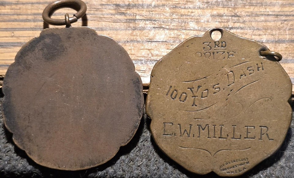 2 YMCA Medals 1909 FIELD DAY Sports Award Antique YMCA Lady Liberty ...