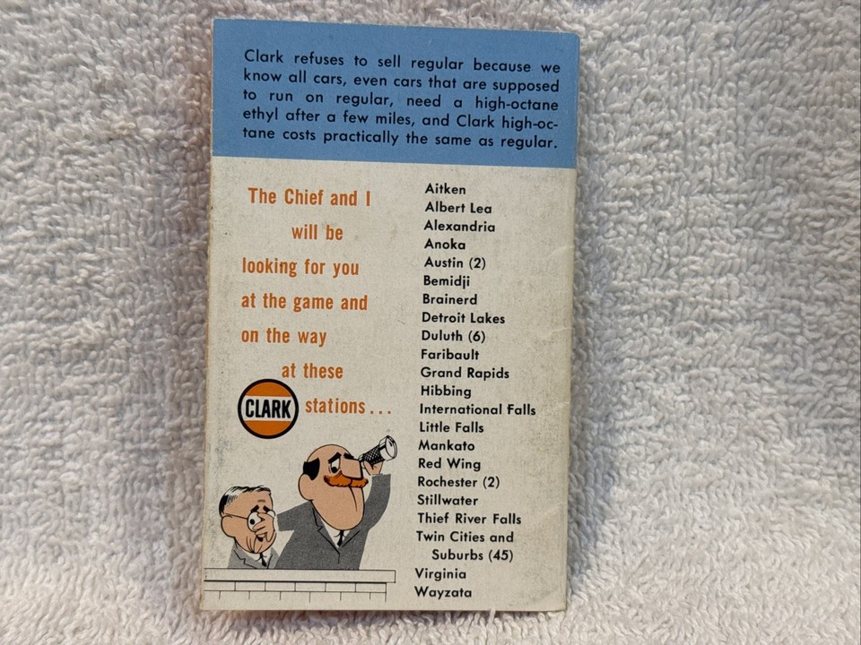 VERY RARE 1961 Minnesota Twins Clark Oil "Fizbee" Fiz's Whizzes Pocket ...