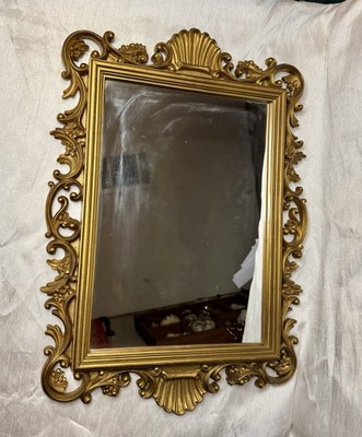 Vintage Gold Ornate Wall Mirror Hollywood Regency Floral Scroll Decor ...