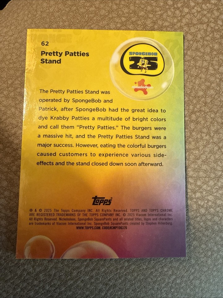 2025 Topps Chrome SpongeBob SquarePants #62 Pretty Patties Stand card ...