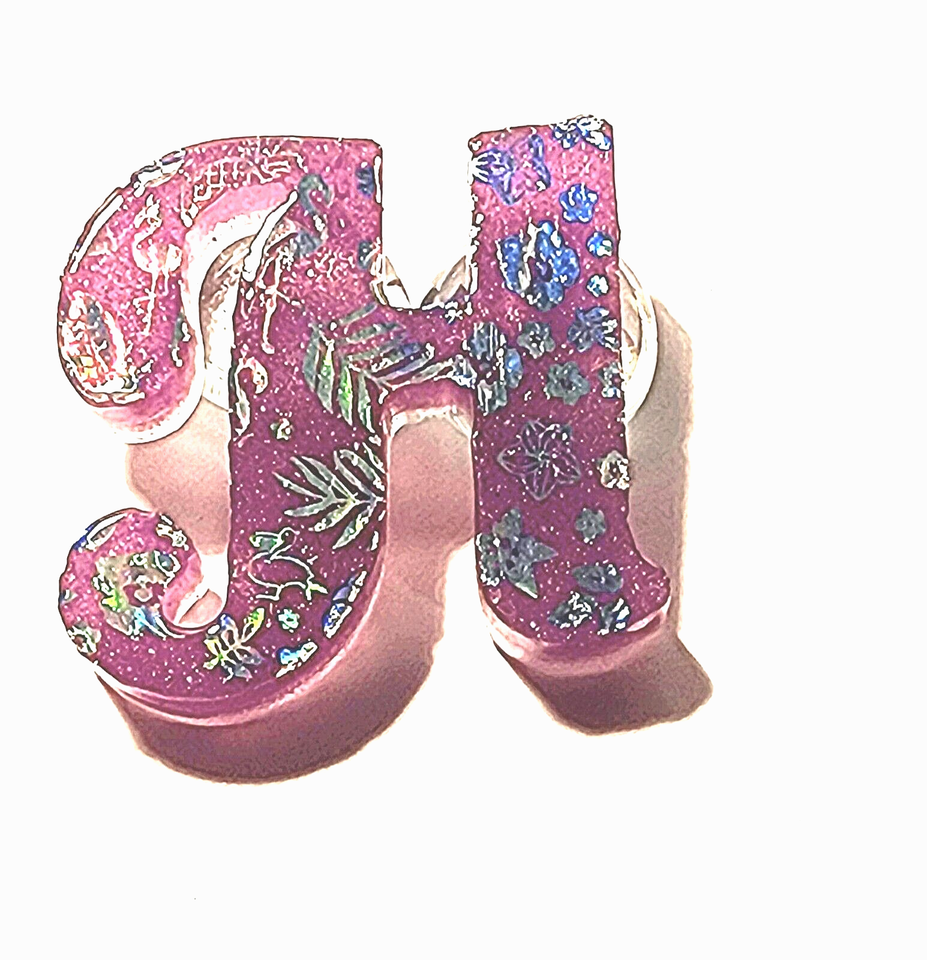 Purple Letter H Hydrographic Floral Print Keychain with Tassel | eBay