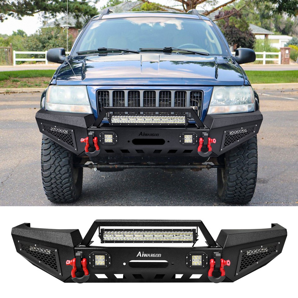 For 1999-2004 Jeep Grand Cherokee WJ Steel Front Bumper W/LED Lights ...