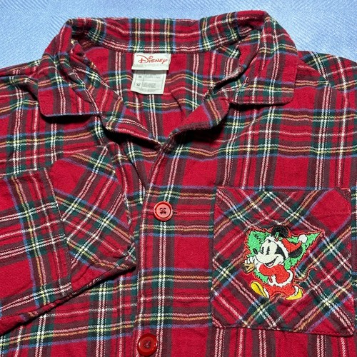 Disney Mickey Mouse Christmas Tree Red Plaid Flannel Pajama Shirt Size ...