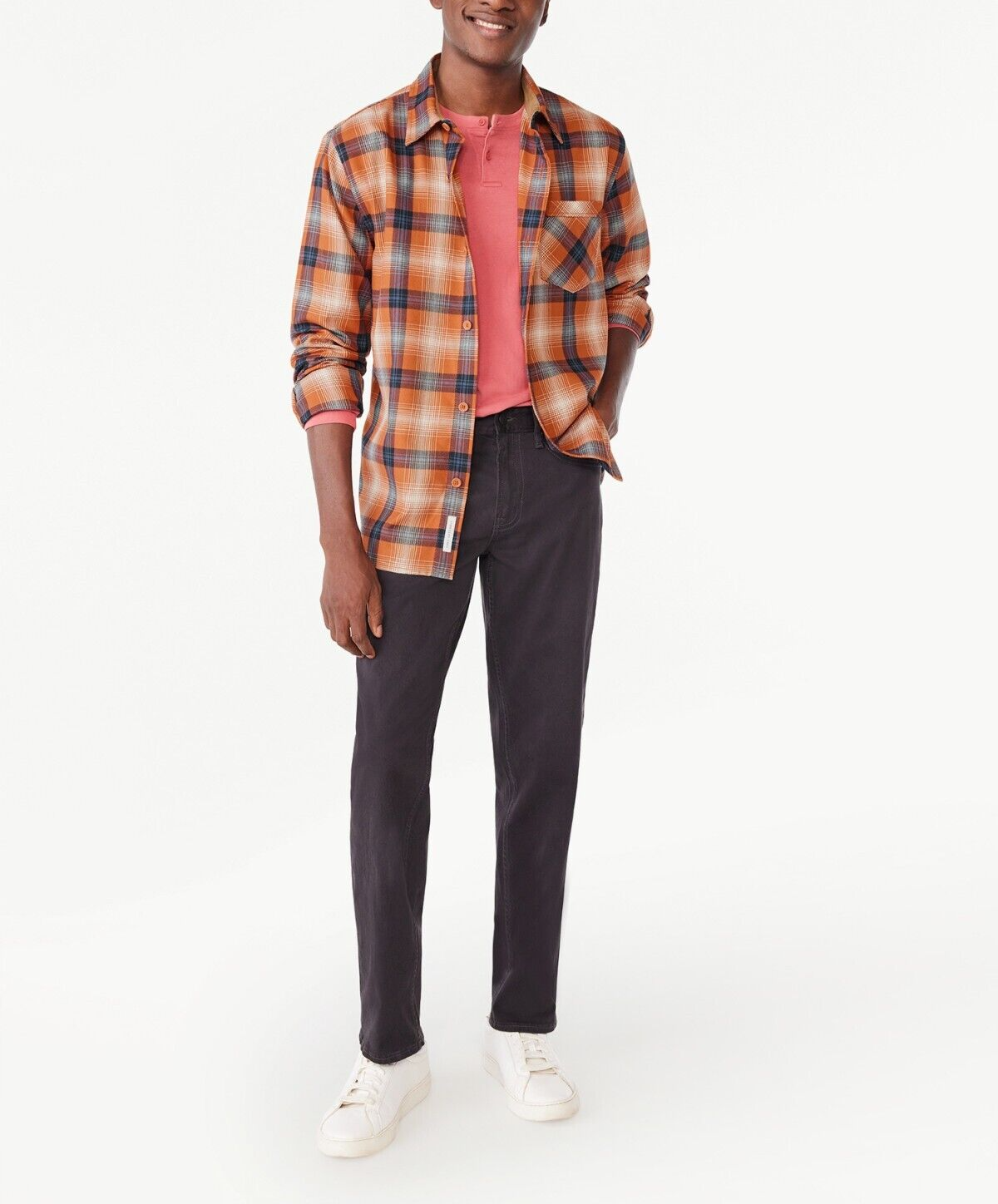 Free Assembly Men's Lightweight Plaid Flannel Shirt with Long Sleeves ...