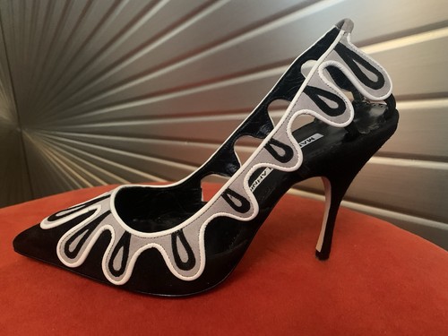 MANOLO BLAHNIK BEAUTIFUL BLACK GREY WHITE SUEDE SHOES EU 36 HANDMADE IN ...