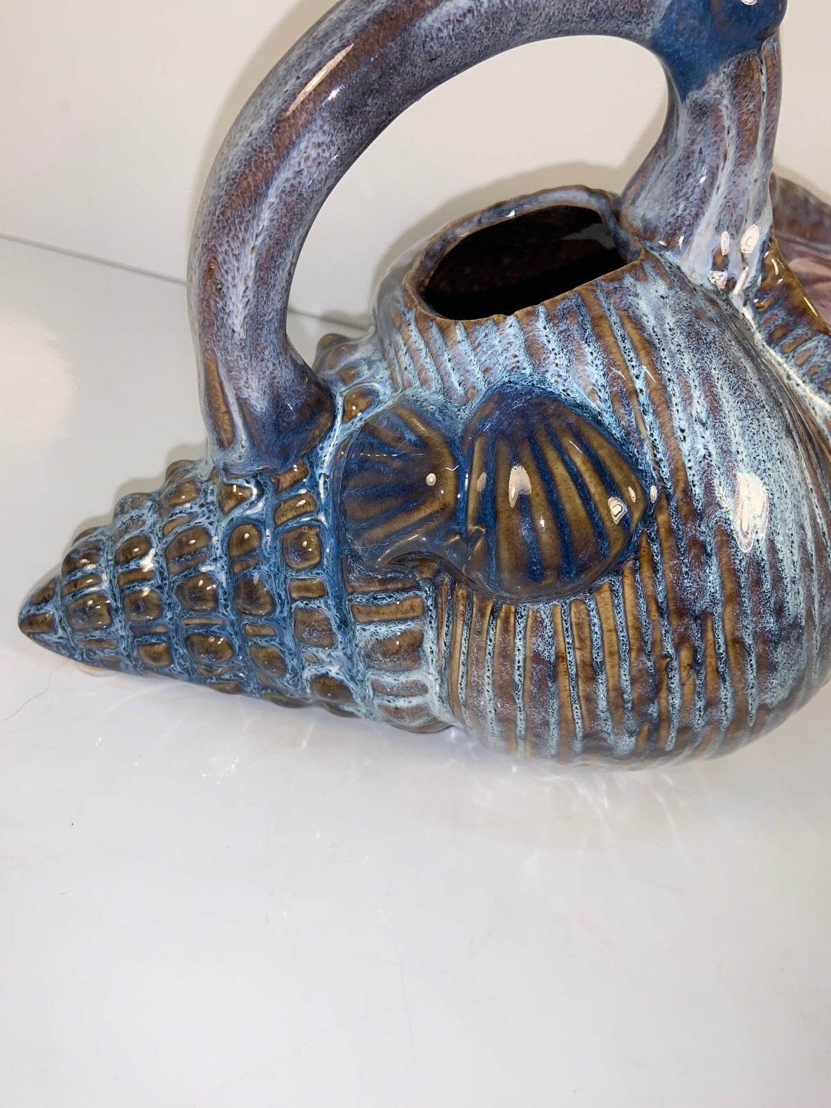 Drip Glazed Pottery Studio Art Majolica Conch Shell Pitcher - Gorgeous ...
