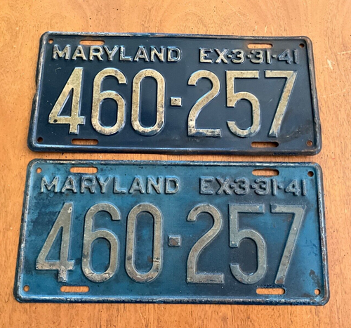 Pair 1941 Maryland License Plate Tag 460-257 | eBay