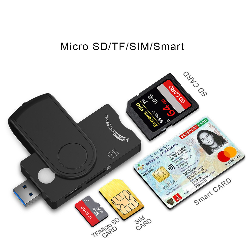 DOD/CAC/Citizen/Goverment ID USB Card Reader Bank/SIM Card Adapter For ...
