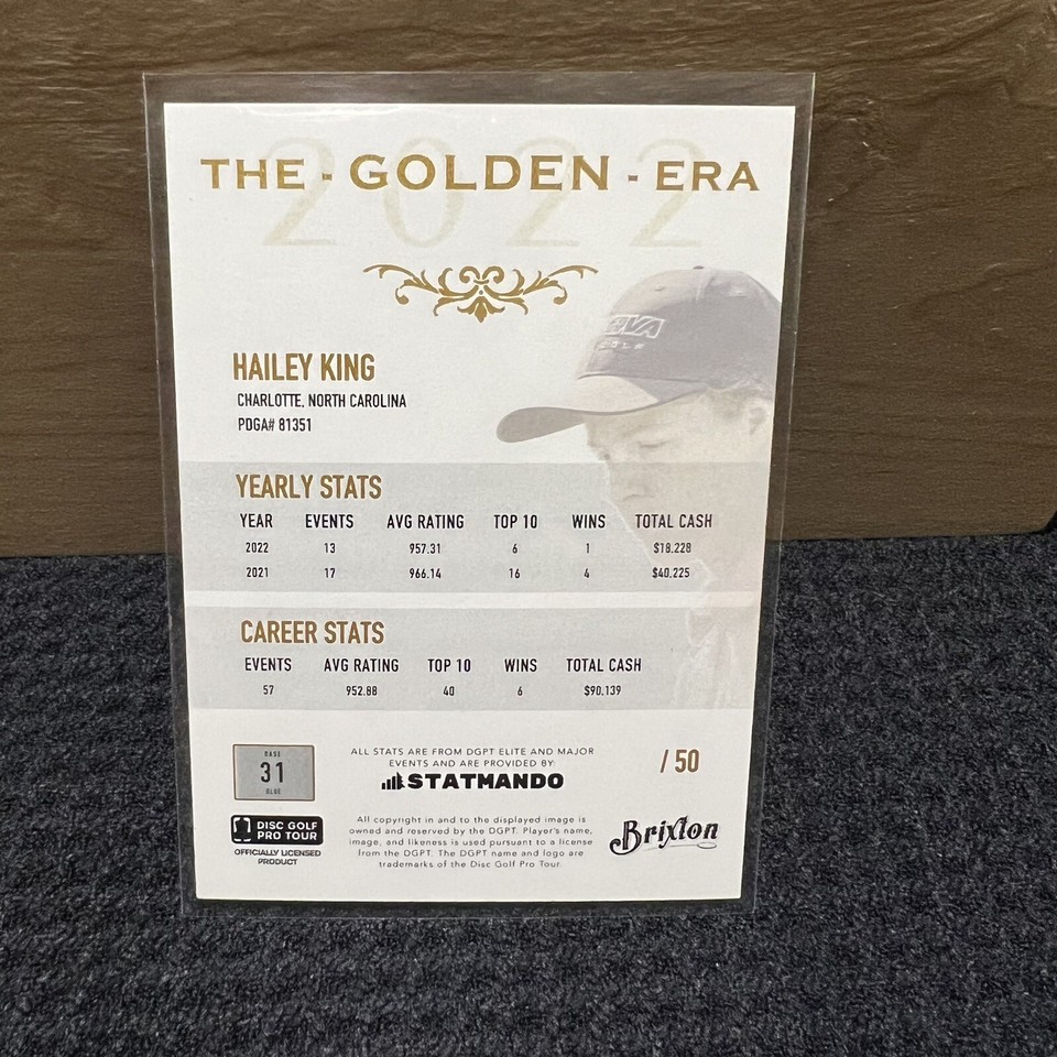 2022 Brixton Disc Golf Cards Golden Era Blue Parallel Hailey King /50 ...