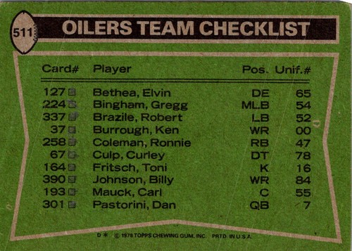 1978 Topps Ronnie Coleman/Ken Burrough/Mike Reinfeldt/James Young ...