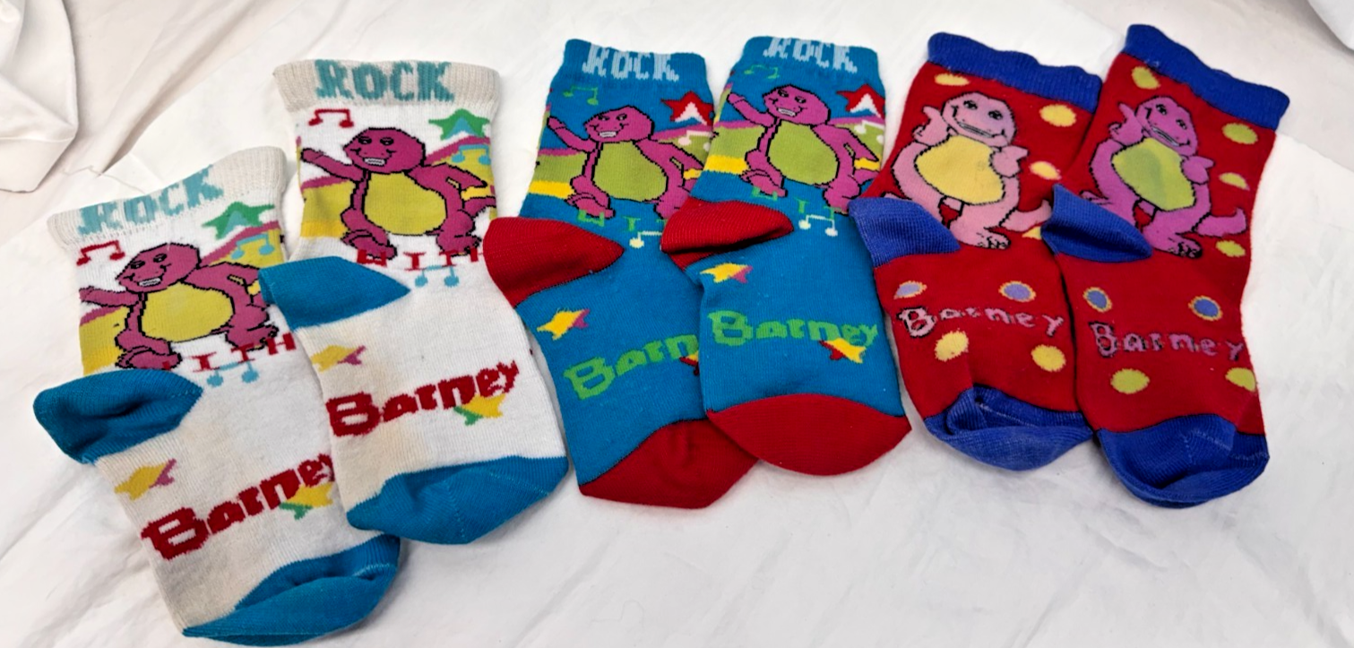 Vintage 1990s Barney the Dinosaur Socks Lot of 3 Pairs Child Size Retro ...