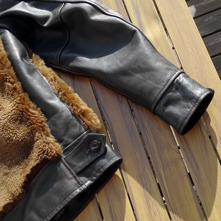 Mens Grizzly Shearling Jacket Distressed Teacore Horsehide Leather ...