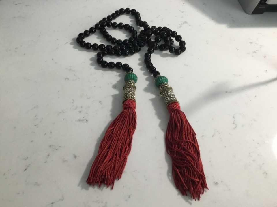 SIGN HEIDI DAUS JET, JADE & CLEAR CRYSTAL ASIAN SILK TOSSEL LARIAT ...