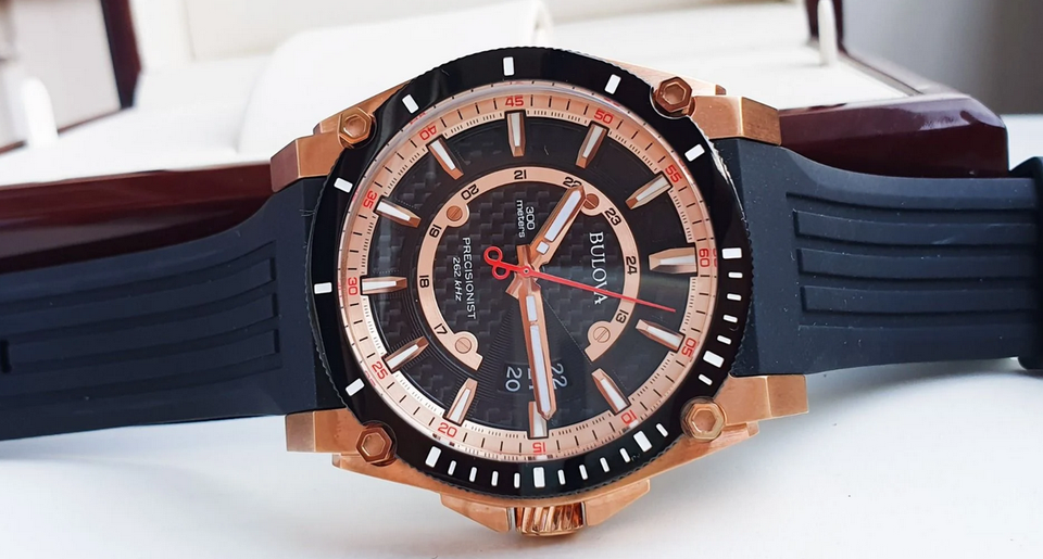 Bulova Precisionist 98B152 Icon Rose Gold Black Dial Polyurethane Men's ...