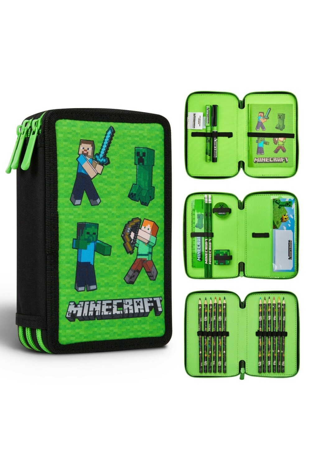 Minecraft Pencil Case, Large Pencil Case 3 Compartment Filled with ...