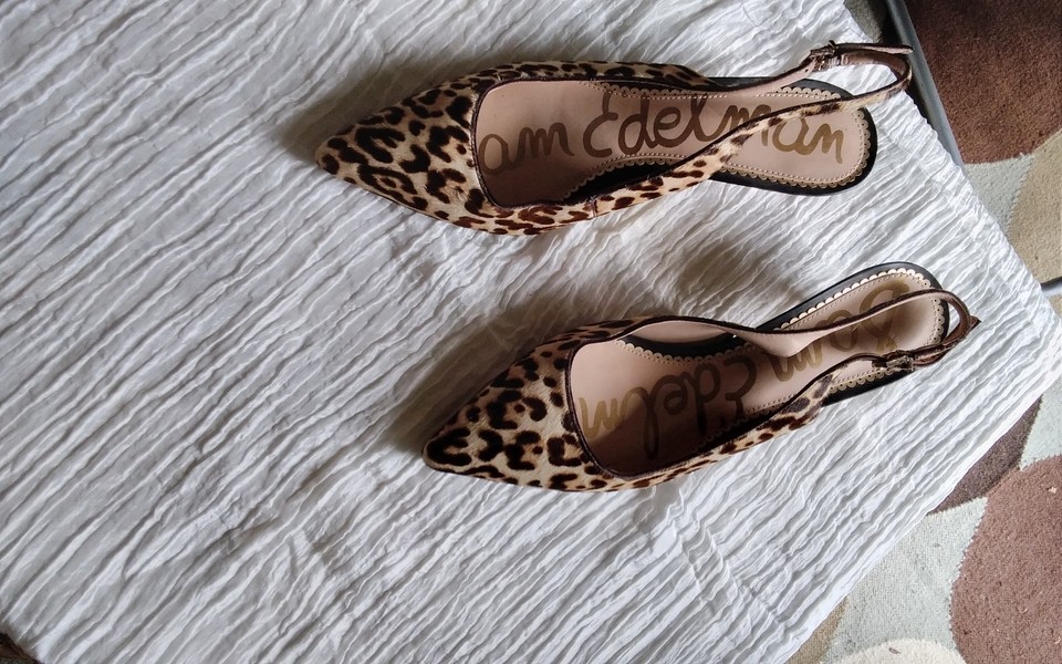 Sam Edelman Ludlow Kit Heel Sling Back Leopard Leather Calf Fur Sz 8.5 | eBay
