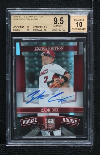 2010 Donruss Elite Extra Edition Rookie /478 Zack Cox #116 BGS 9.5 GEM ...
