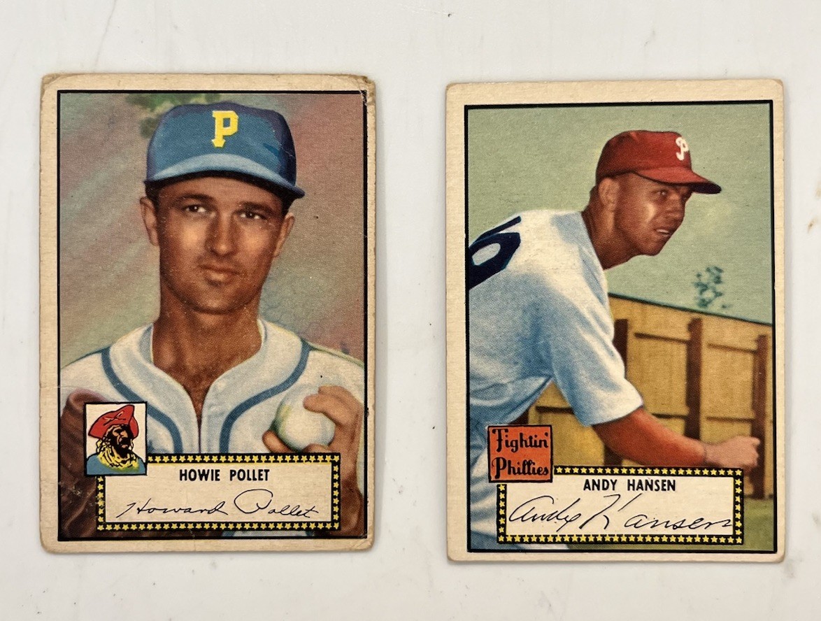 1952 Topps Baseball Card Lot of ( 2 ) #63 Pollet and #74 Hansen - Black ...