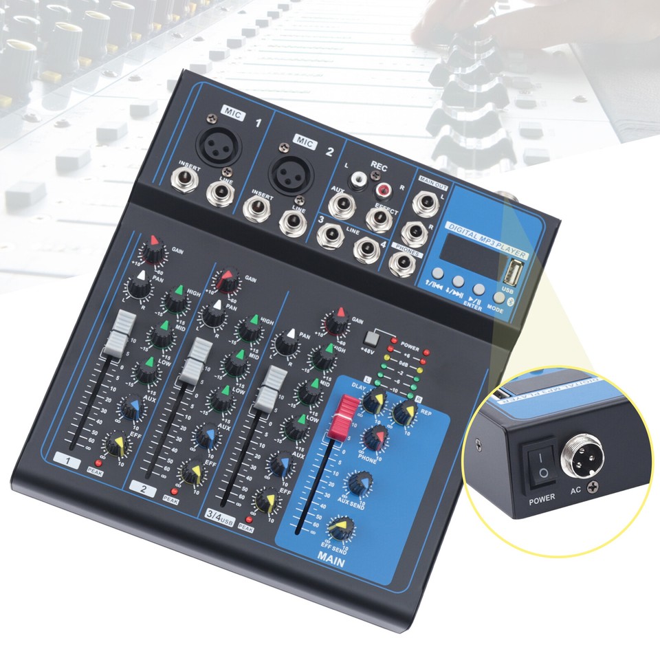 4 Channel Live Studio Stereo Audio bluetooth Mixer Sound Mixing DJ USB ...