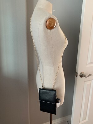 Reed Black Leather Crossbody Bag Long Gold Chain Slim Minimalist ...